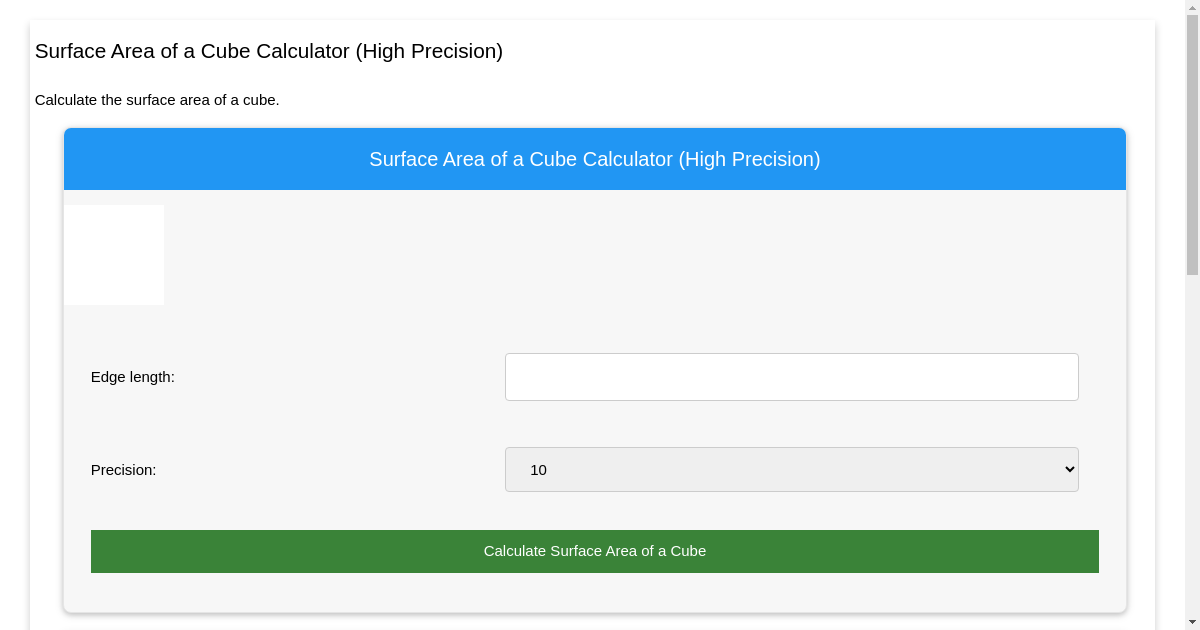 Surface Area of a Cube Calculator (High Precision)