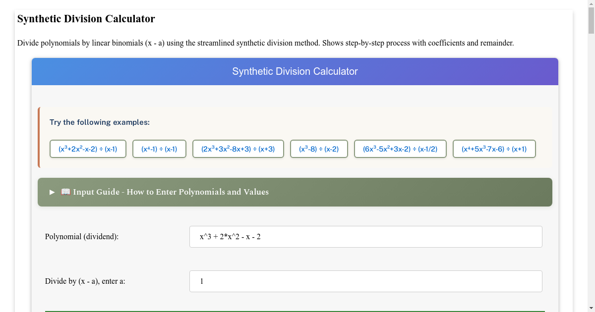 Synthetic Division Calculator - Fast Polynomial Division