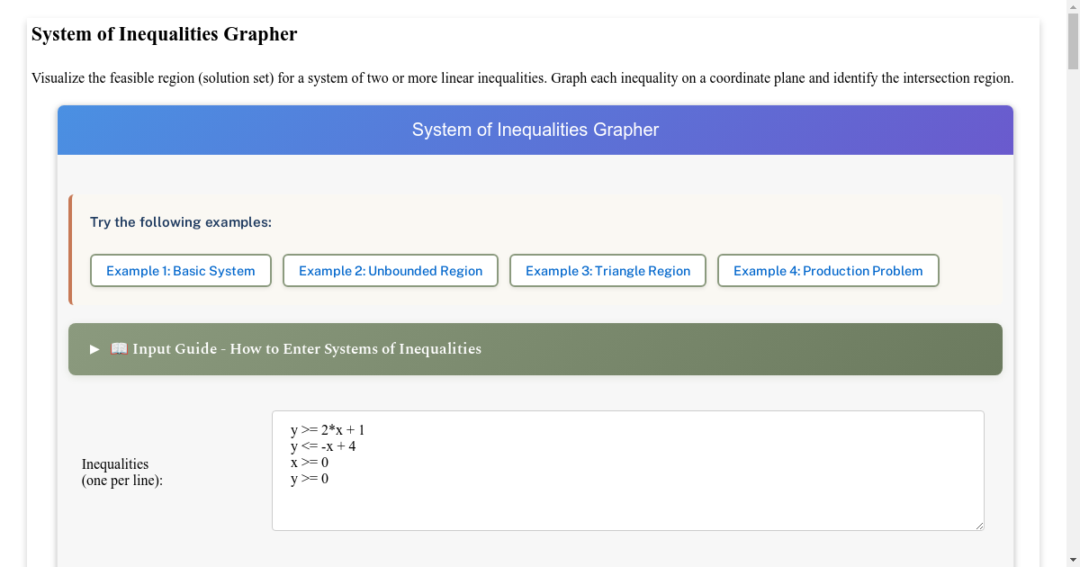 System of Inequalities Grapher - Visualize Feasible Regions