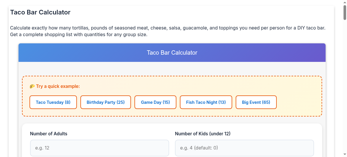 Taco Bar Calculator - How Much Food for a DIY Taco Bar Party