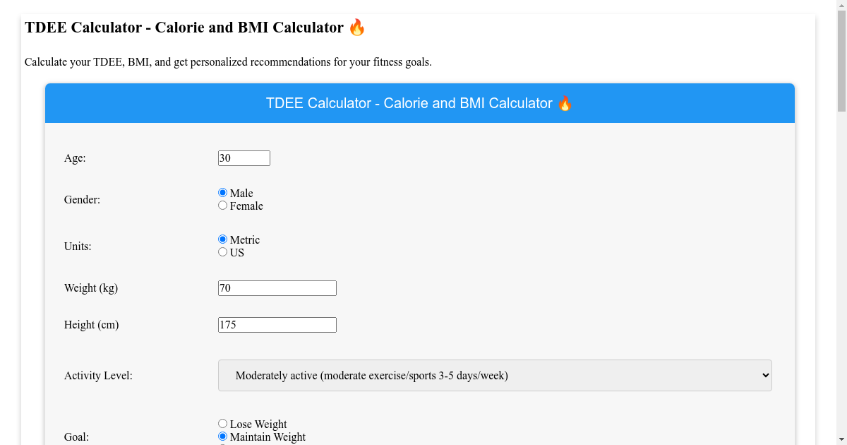 Free Total Daily Energy Expenditure Calculator