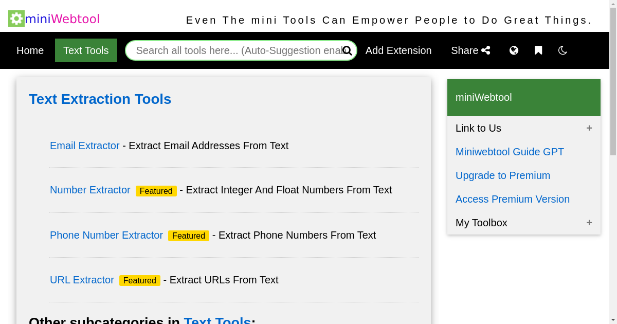 Online Tools and Calculators - Text Extraction Tools