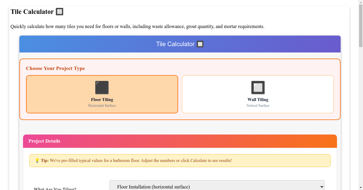 Tile Calculator - Estimate Tiles, Grout, and Mortar Needed