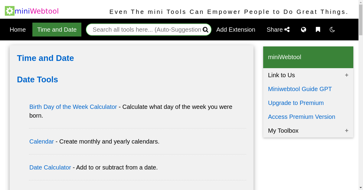 Online Tools and Calculators - Time and Date