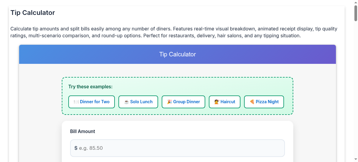 Tip Calculator - Split Bills & Calculate Tips with Visual Breakdown
