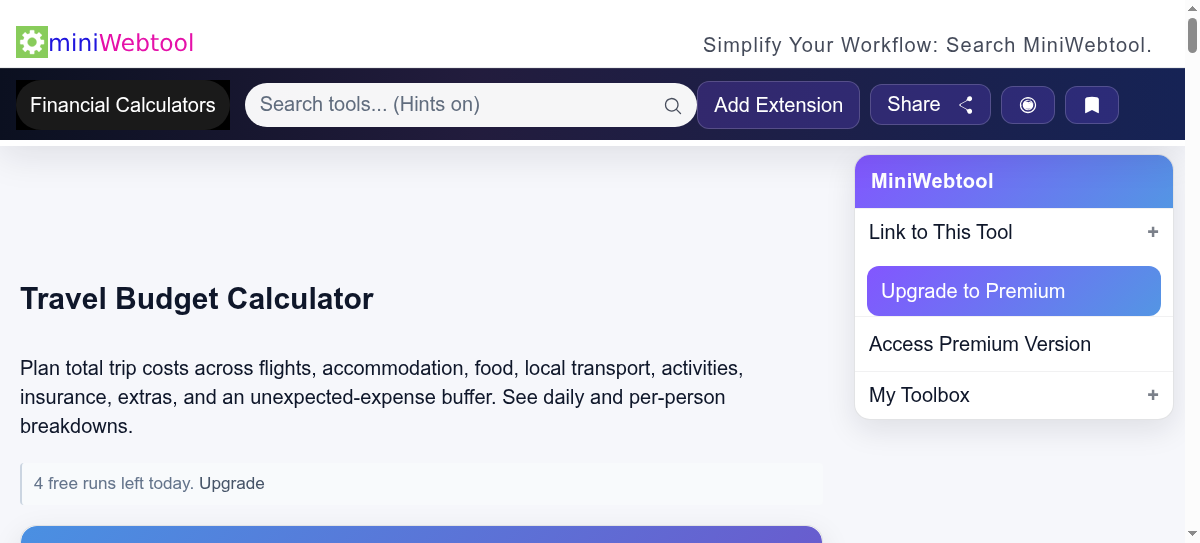 Travel Budget Calculator - Trip Cost, Daily & Per-Person Planner