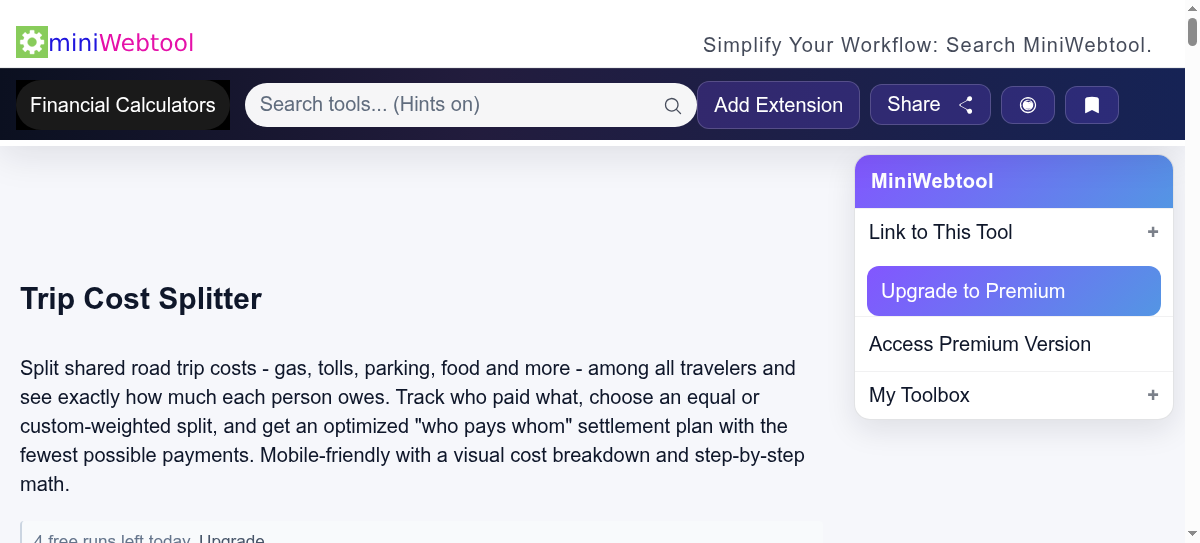 Trip Cost Splitter - Split Road Trip Gas, Tolls & Parking Costs Fairly