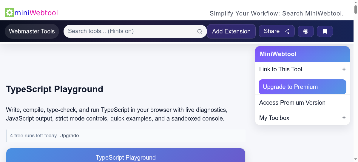 TypeScript Playground - Online TypeScript Compiler with Type Checking