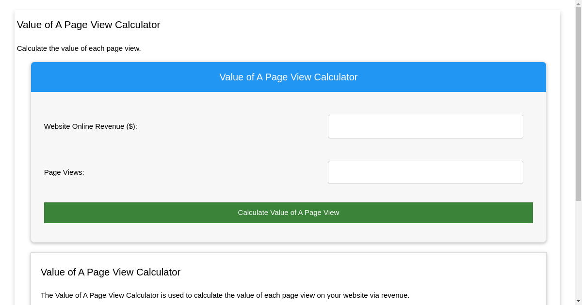 Value of A Page View Calculator