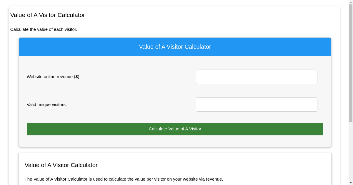 Value of A Visitor Calculator