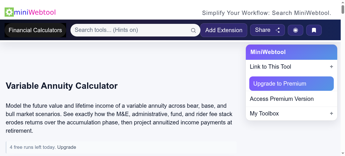Variable Annuity Calculator - Sub-account Returns, Fees & Lifetime ...