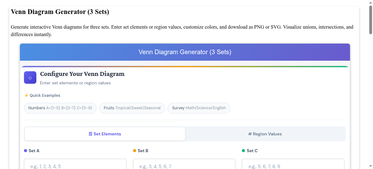 Venn Diagram Generator for 3 Sets - Create, Customize & Download