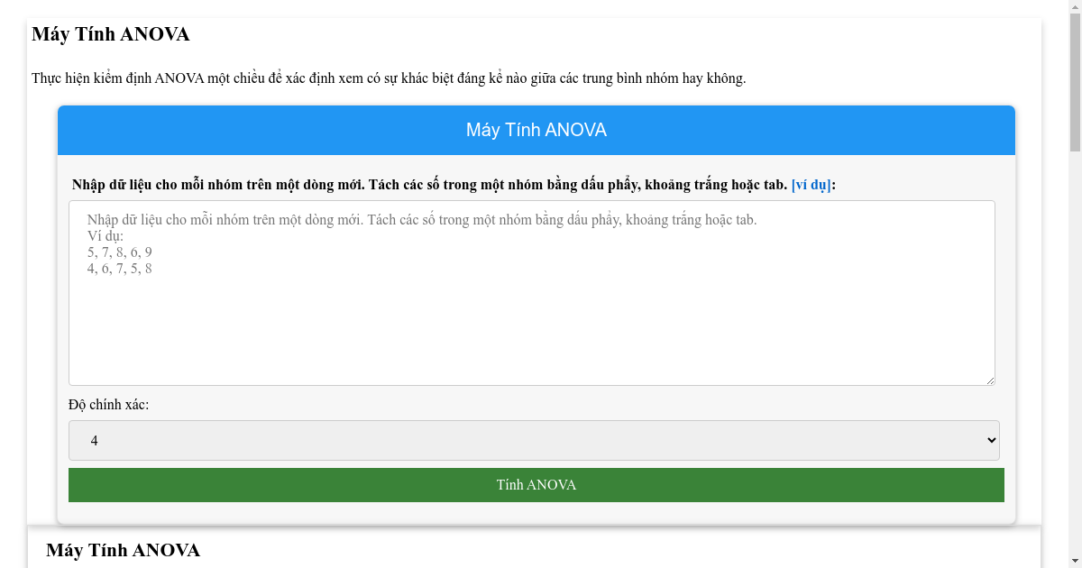 Máy Tính ANOVA