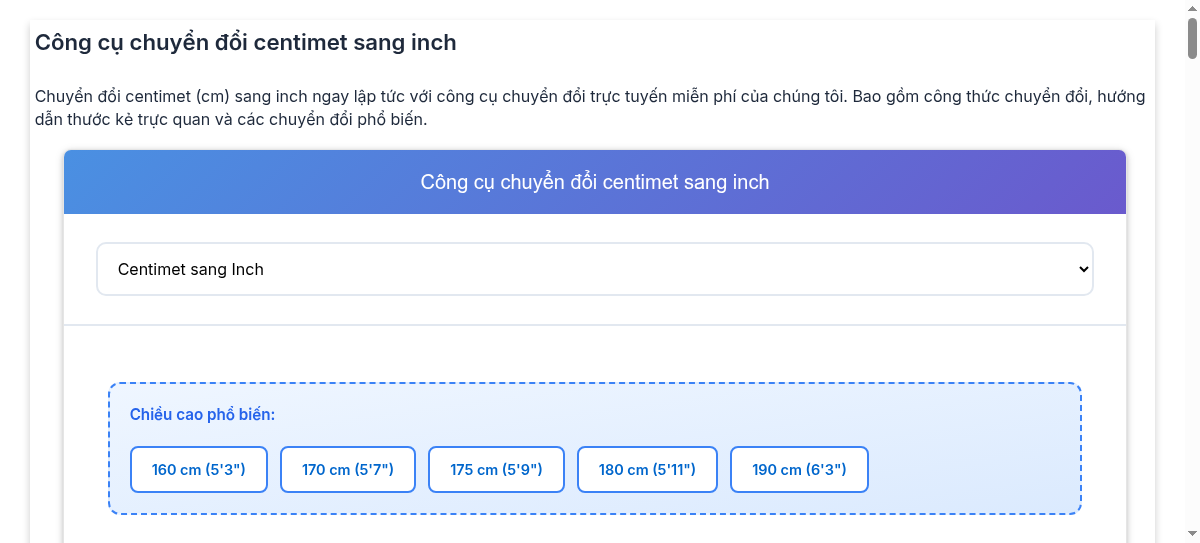 Công cụ chuyển đổi centimet sang inch - Đổi cm sang inch trực tuyến