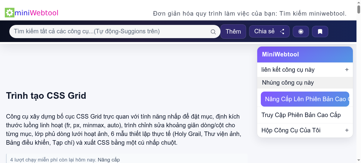 Trình tạo CSS Grid - Công cụ xây dựng bố cục Grid trực quan & Xuất mã CSS