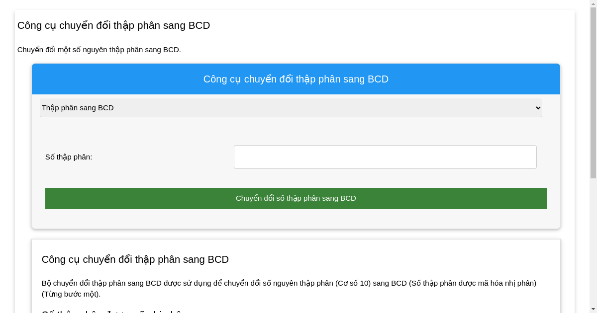Công cụ chuyển đổi thập phân sang BCD - Chuyển đổi số thập phân sang số ...