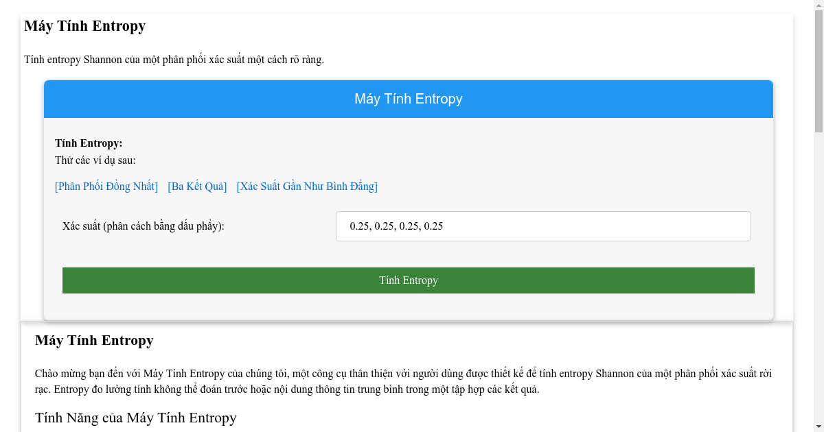 Máy Tính Entropy với Giải Thích Từng Bước