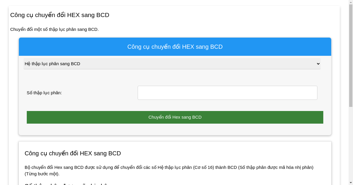 Bộ chuyển đổi Hex sang BCD - Chuyển đổi số Hex sang số thập phân được mã hóa nhị phân