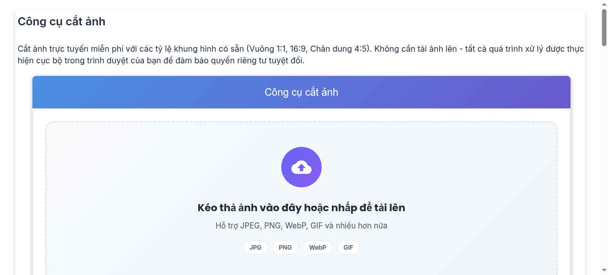 Công cụ cắt ảnh miễn phí - Cắt ảnh trực tuyến với tỷ lệ khung hình