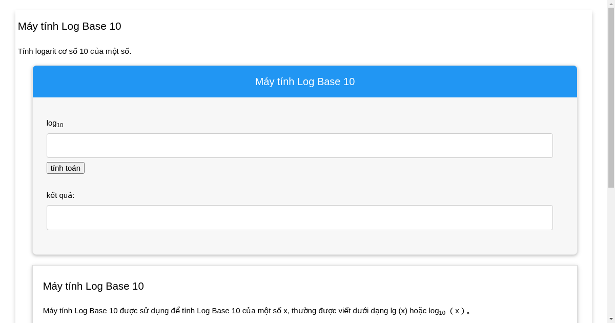 Máy tính Log Base 10