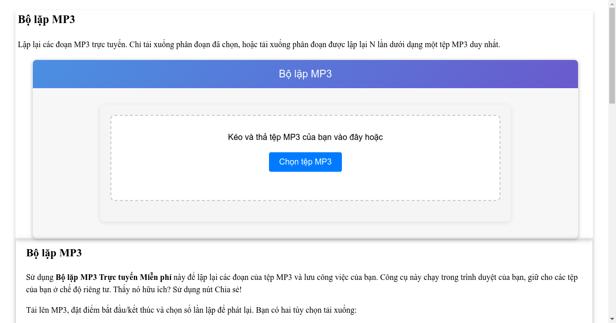 Bộ lặp MP3 - Công cụ lặp âm thanh trực tuyến miễn phí với trình chỉnh sửa dạng sóng trực quan