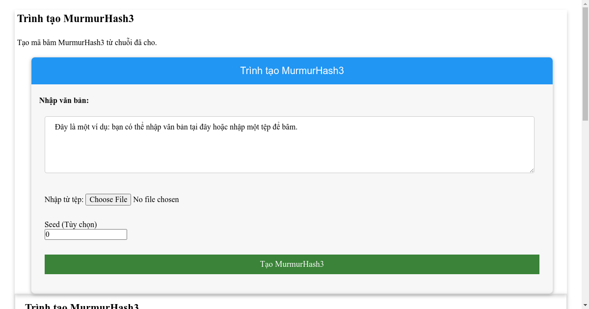 Trình tạo Hash MurmurHash3