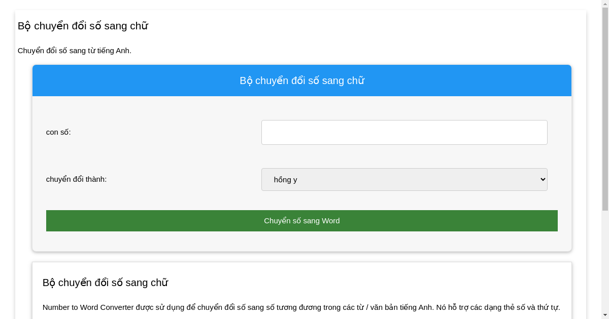 Bộ Chuyển Đổi Số Sang Chữ - Chuyển đổi số sang chữ tiếng Anh