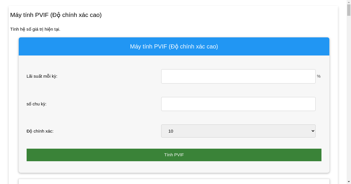 Máy tính PVIF - Máy tính Hệ số Giá trị Hiện tại (Độ chính xác cao)