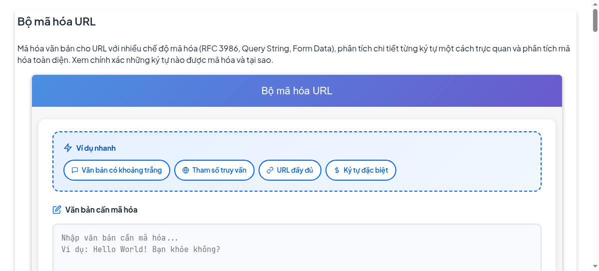Bộ mã hóa URL - Công cụ mã hóa phần trăm với phân tích ký tự trực quan