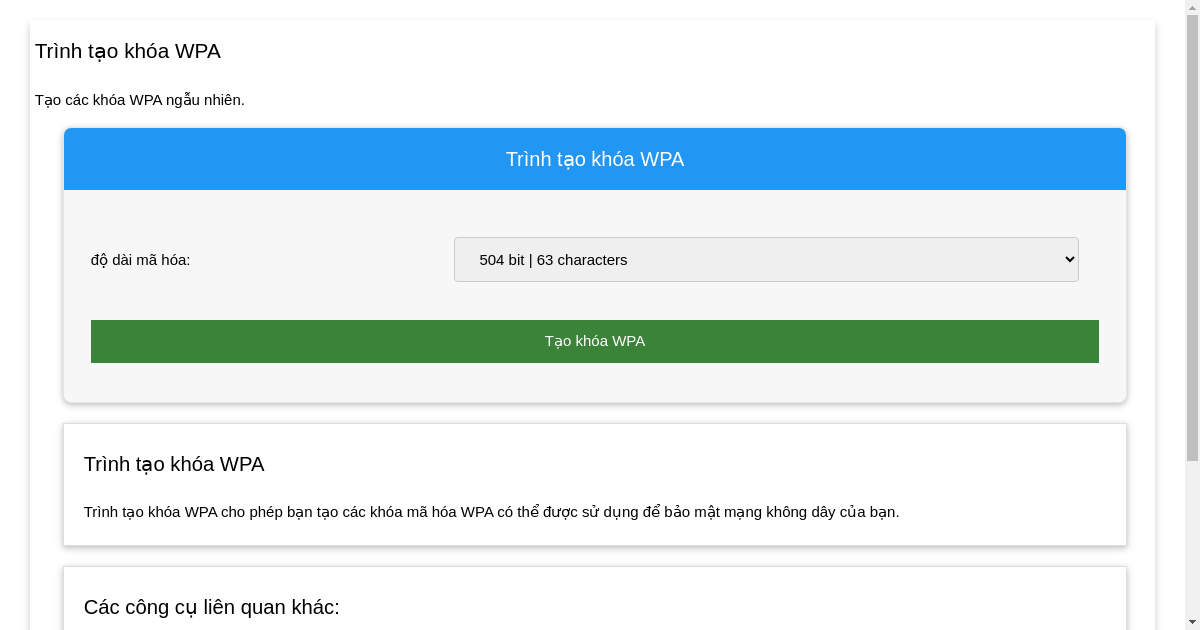 Trình tạo khóa WPA - tạo các khóa WPA ngẫu nhiên