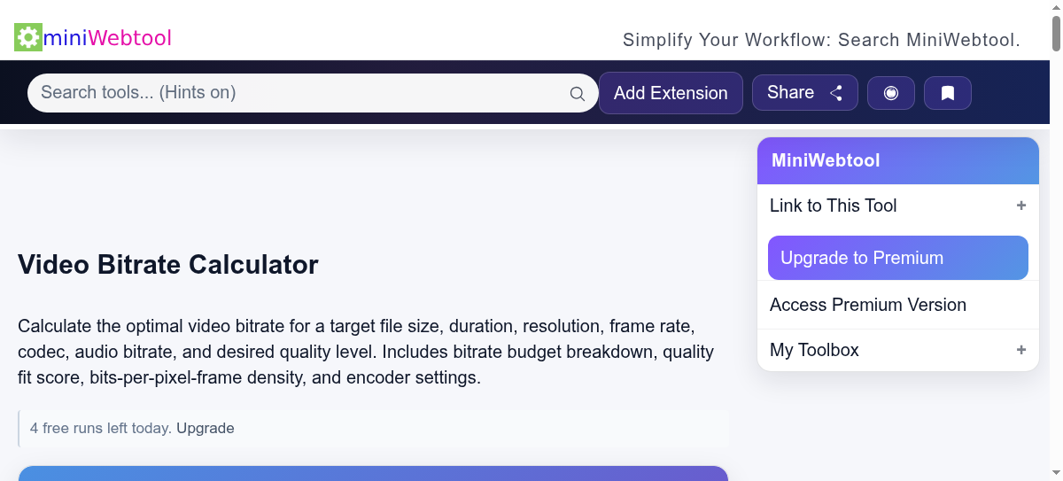 Video Bitrate Calculator - Target File Size, Duration, Resolution & Quality