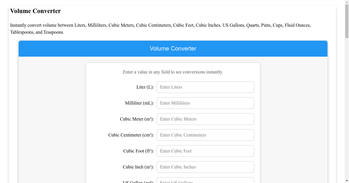 Free Interactive Volume Converter