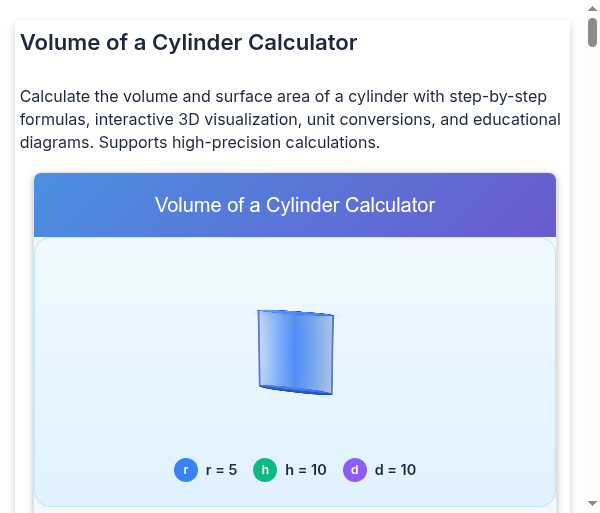 Cylinder Volume Calculator Volume Of A Cylinder Calculator (High