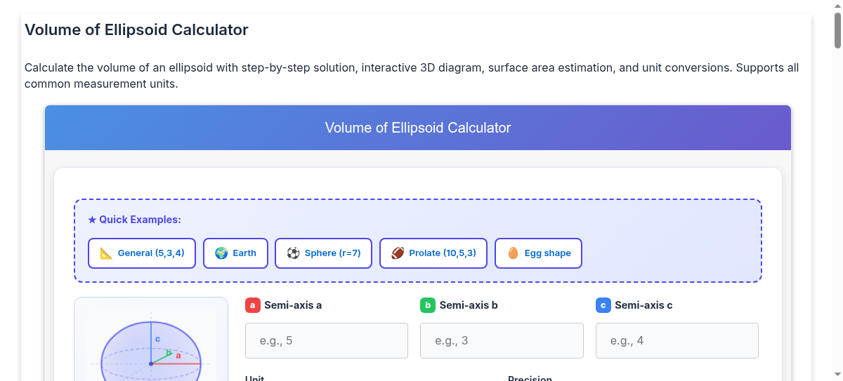 Volume of Ellipsoid Calculator - Ellipsoid Volume with Steps & 3D ...