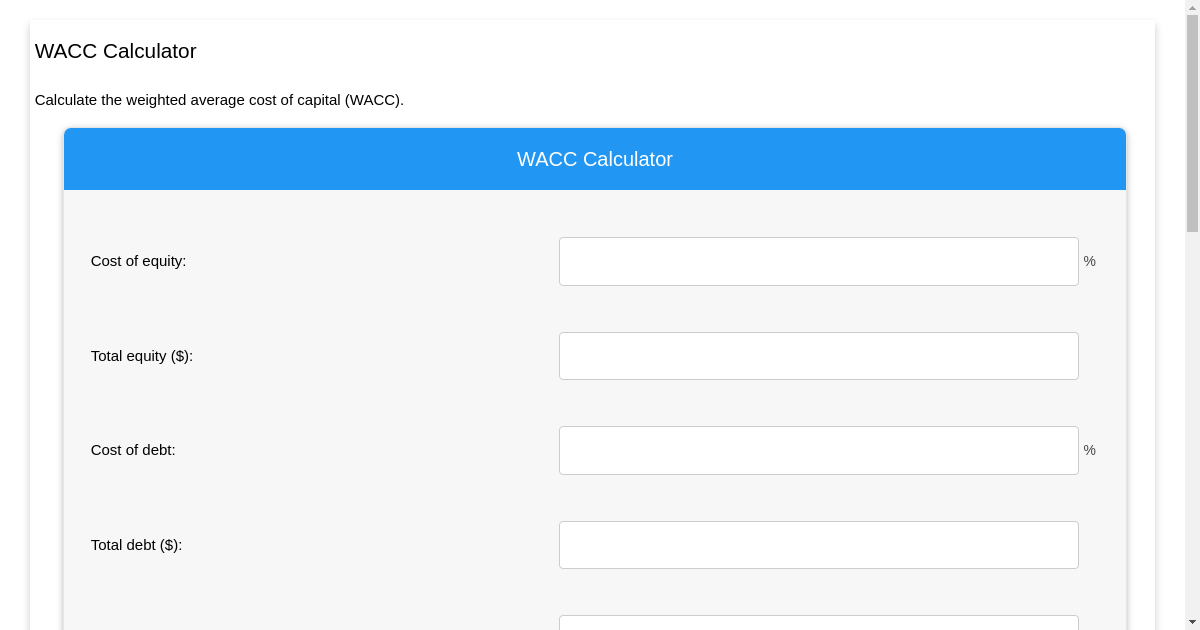 Weighted Average Cost Of Capital Wacc Formula Calculator Cost Of