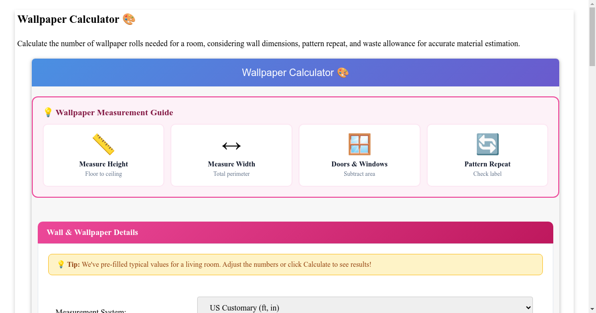 Wallpaper Calculator - Estimate Wallpaper Rolls Needed