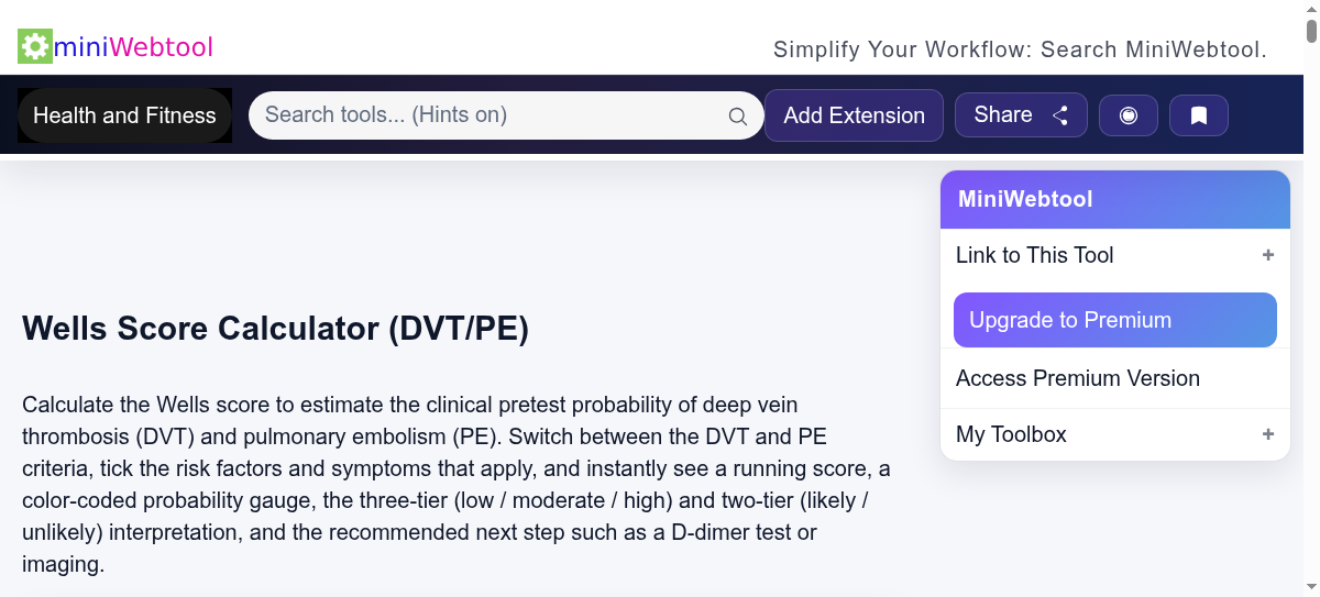 Wells Score Calculator (DVT/PE) - DVT & Pulmonary Embolism Probability