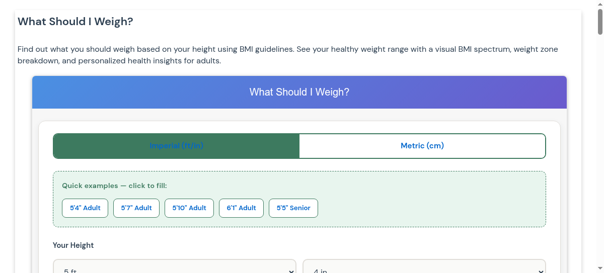 What Should I Weigh? - Healthy Weight Range Calculator by Height