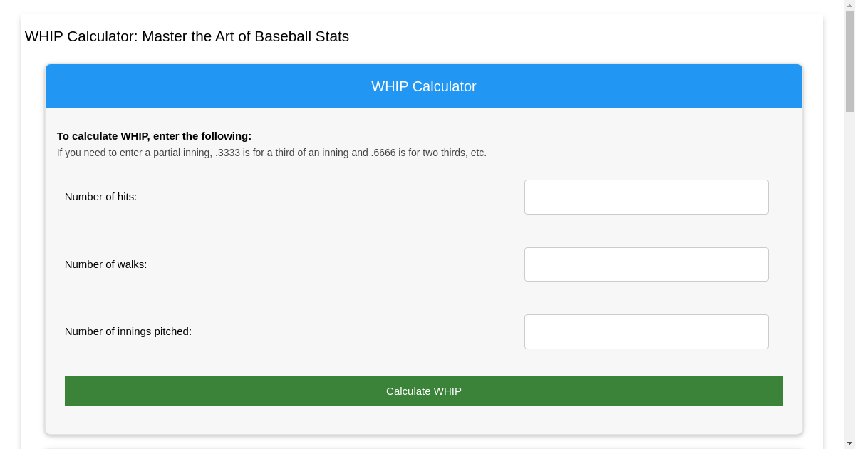 WHIP Calculator: Master the Art of Baseball Stats