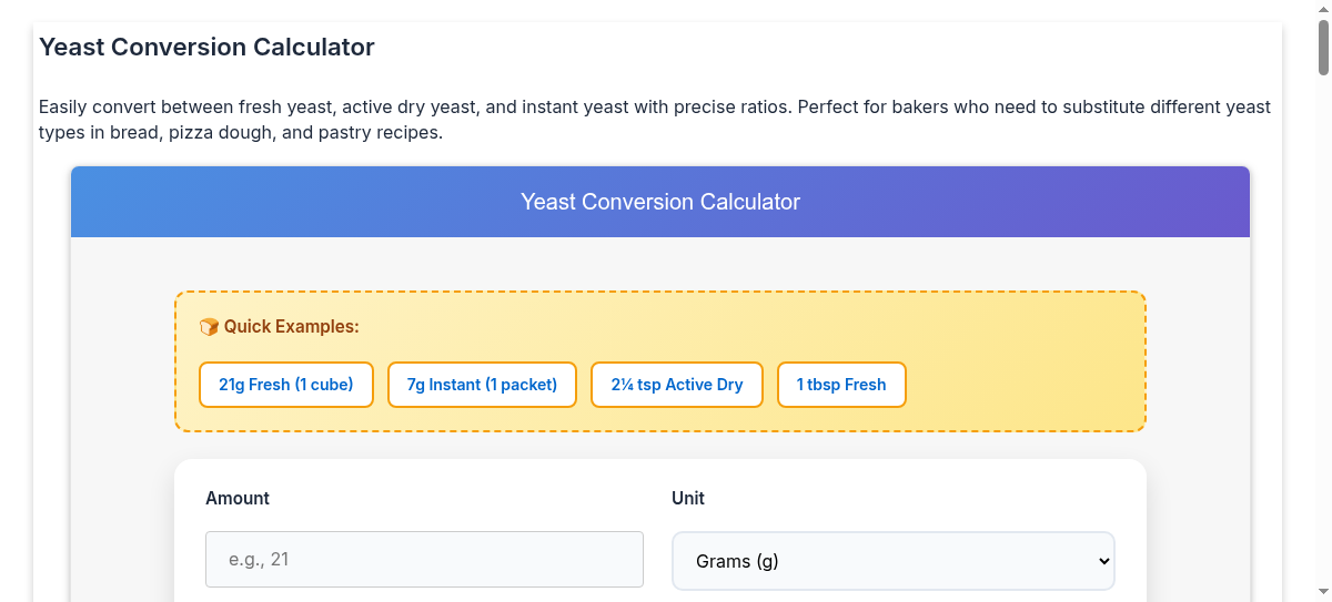 Yeast Conversion Calculator - Convert Fresh, Active Dry & Instant Yeast ...