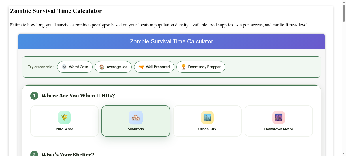 Zombie Survival Time Calculator - How Long Would You Survive?